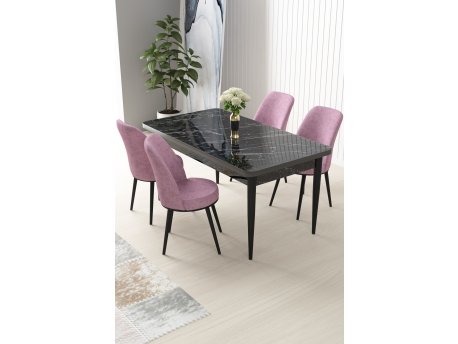 HANAH HOME Set Trpezarijski sto i 4 stolice Nil Black Marble Pink