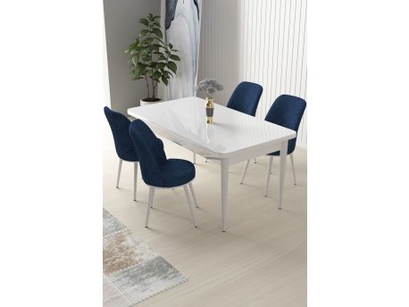 HANAH HOME Set Trpezarijski sto i 4 stolice Nil White Navy Blue
