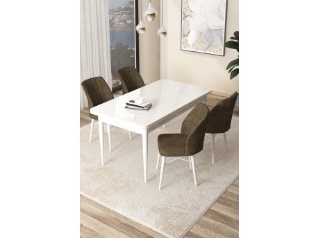 HANAH HOME Set Trpezarijski sto i 4 stolice Arp White Brown