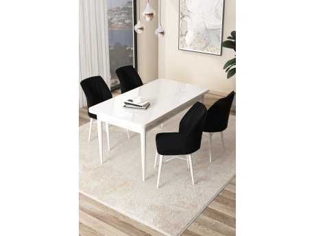 HANAH HOME Set Trpezarijski sto i 4 stolice Arp White Black