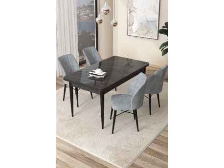 HANAH HOME Set Trpezarijski sto i 4 stolice Arp Black Marble Grey
