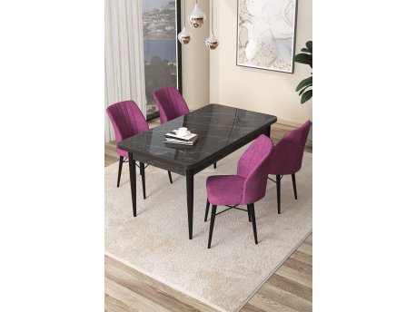 HANAH HOME Set Trpezarijski sto i 4 stolice Arp Black Marble Purple