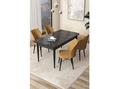 HANAH HOME Set Trpezarijski sto i 4 stolice Arp Black Marble Cappuccino