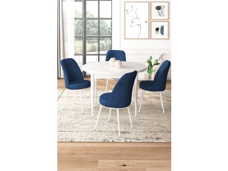 HANAH HOME Set Trpezarijski sto i 4 stolice Tor White Navy Blue