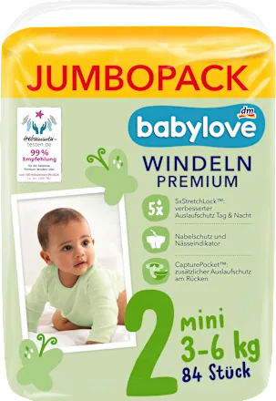 babylovePREMIUM pelene mini - veličina 2 (3-6 kg); Jumbo pakovanje, 84 kom