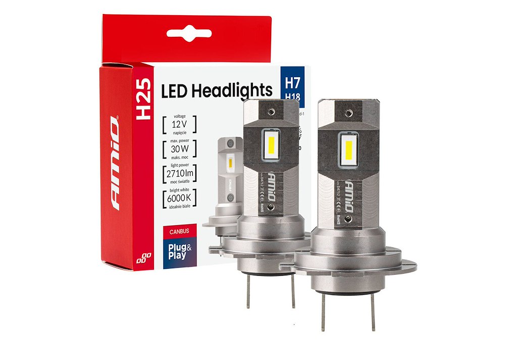 LED automobilske sijalice serije H25 CANBUS H7 H18 12V 30W AMIO-04712    Jako svetlo