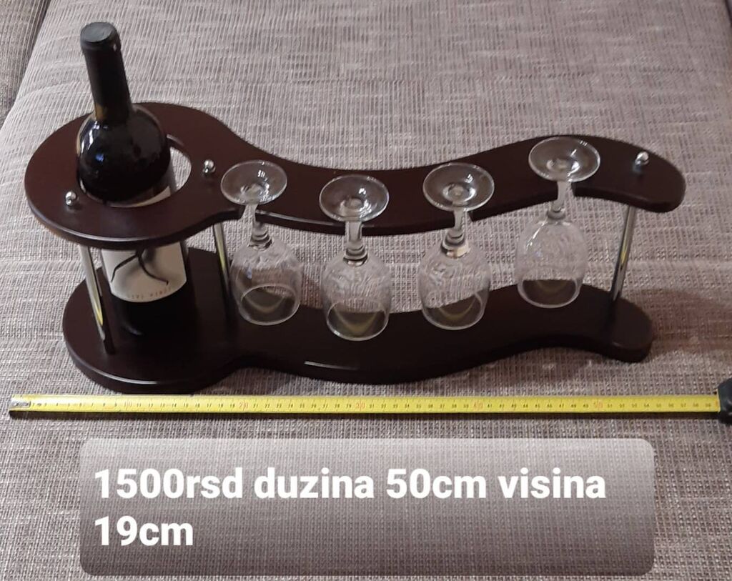 Drveni stalak za vino i čaše - Materijal: tamno drvo sa metalnim