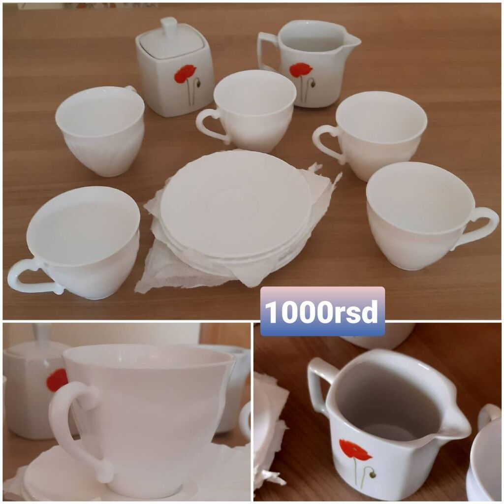 Set za kafu/čaj od porcelana – 10 delova. Sadrži: - 6 belih šoljica