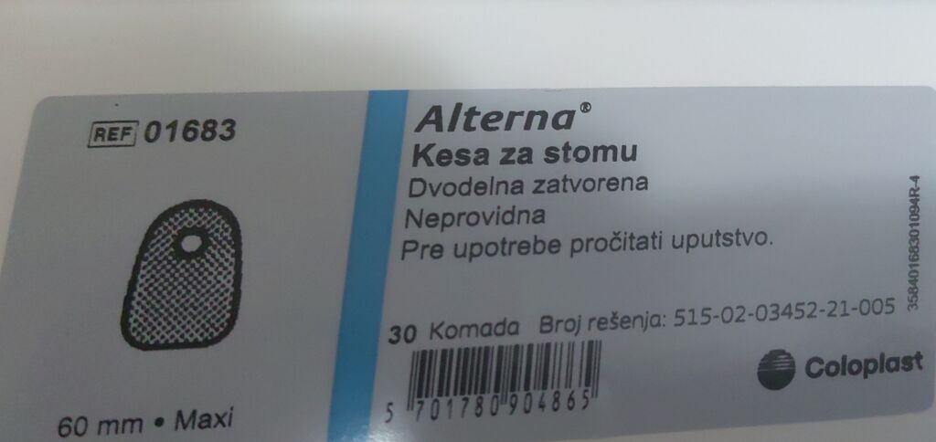 Alterna kesa za stomu – dvo-delni sistem, zatvorena, neprovidna. -