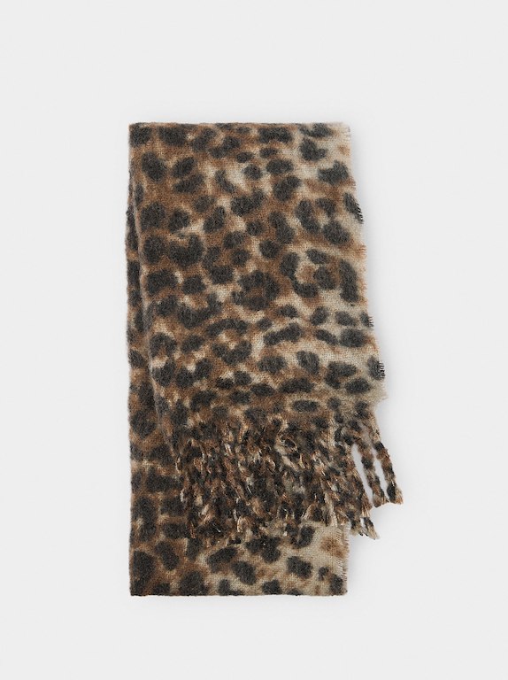 ANIMAL PRINTED SCARF WITH FRINGES