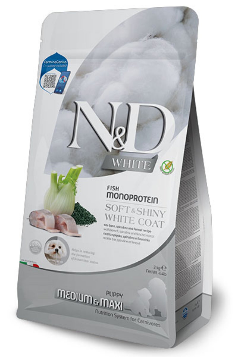 N&D White Dog Puppy Medium&Maxi sea bass, spirulina & fennel 2kg