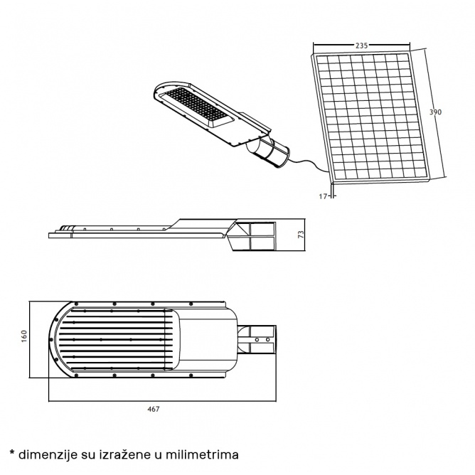 SOLARNA LED ULICNA SVETILJKA GN-SSL316-180W 4000K 2200lm IP66