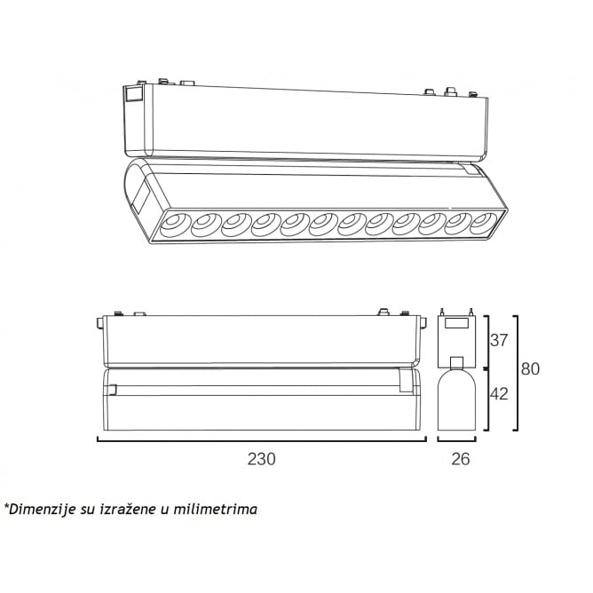 MAGNETIC SLIM SVETILJKA LED26-ZD-12T 12W 3000K 24° 48V DC BELA