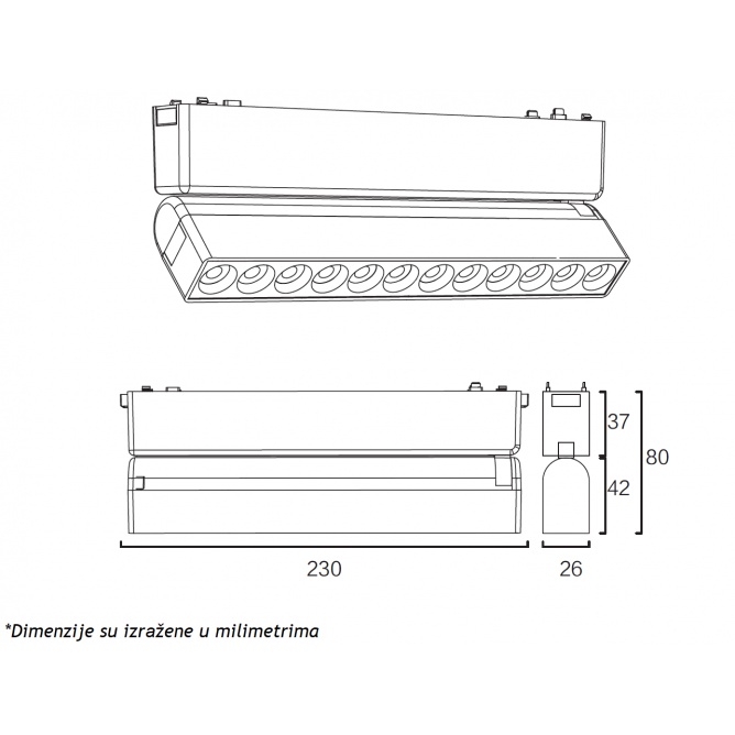 MAGNETIC SLIM SVETILJKA LED26-ZD-12T 12W 3000K 24° 48V DC CRNA
