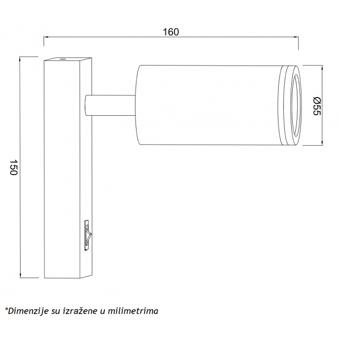 SVETILJKA TS194F ZIDNA 1*GU10 CRNA