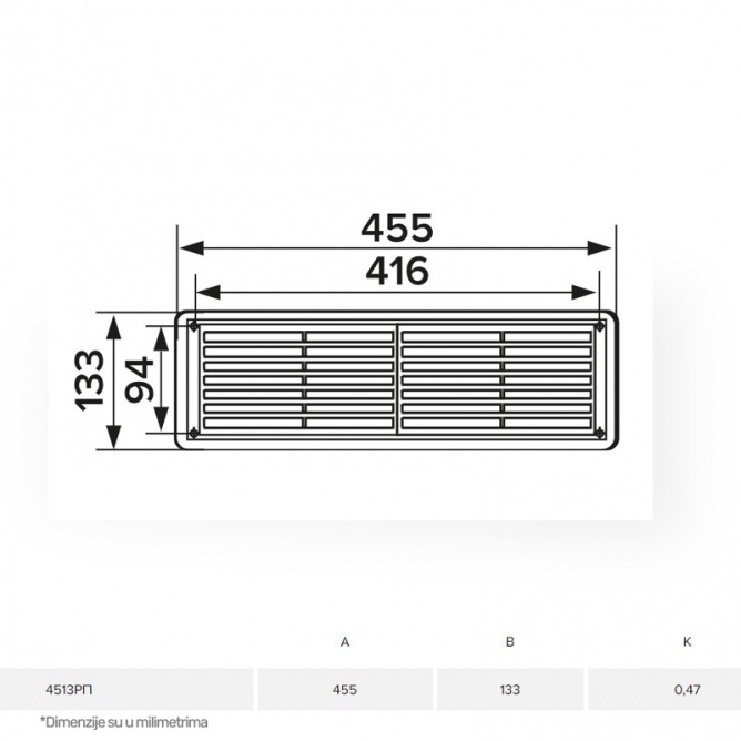 ERA ZALUZINA 4513RP BELA (455x133 mm)