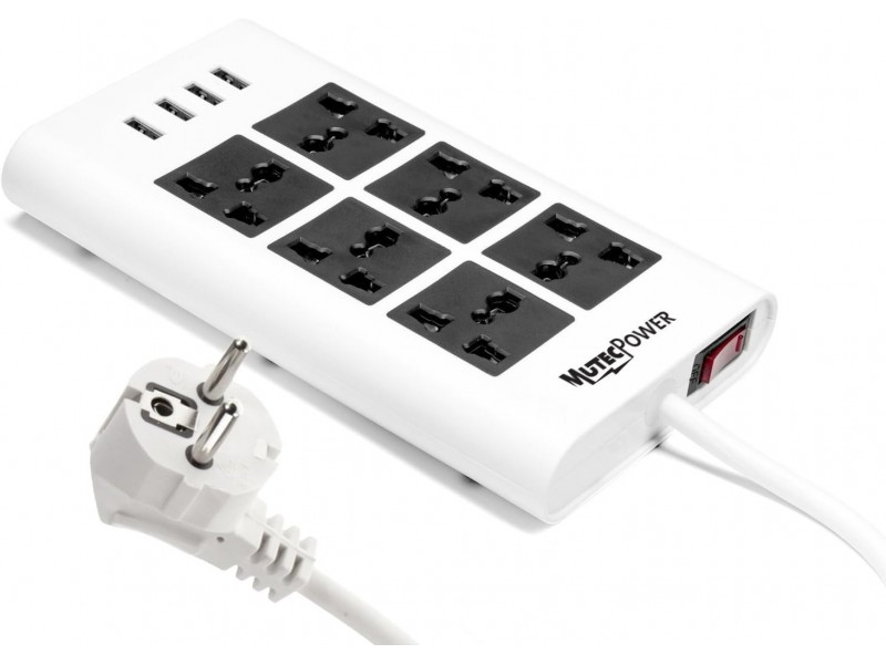 Produzni kabl 6 utičnica 4 USB porta 2500W 10A