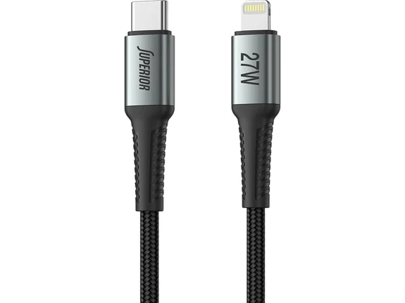 USB data kabal Superior SU-K101 pleteni 27W 3A Type-C na Lightning 1m crni