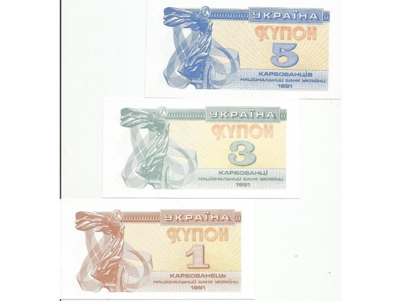 Ukrajina 1 - 3 - 5 karbovantsiv 1991. UNC set