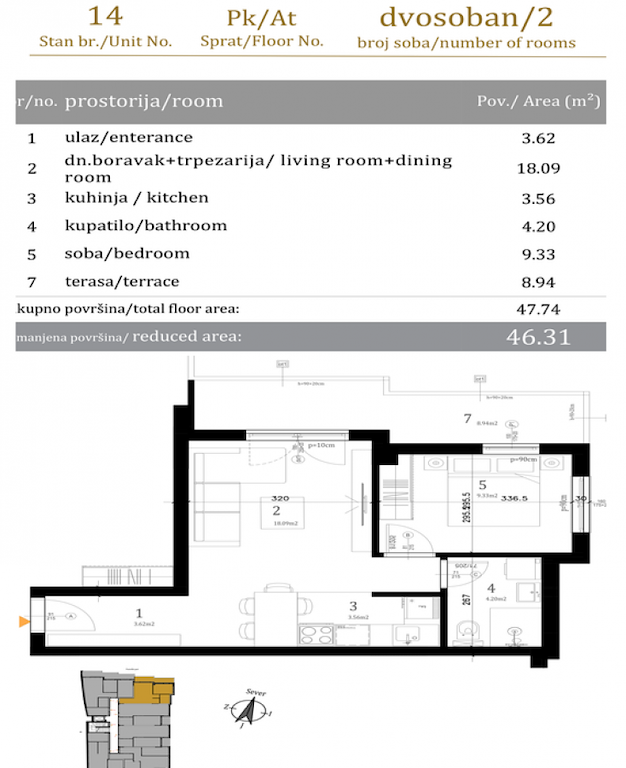 NOVI SAD - BULEVAR EVROPE - 46. 31 m2