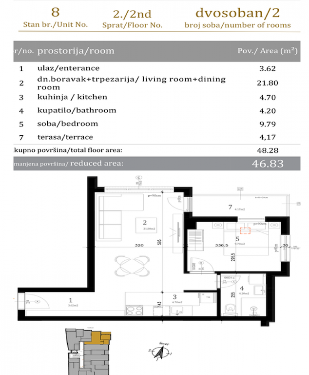 NOVI SAD - BULEVAR EVROPE - 46. 83 m2