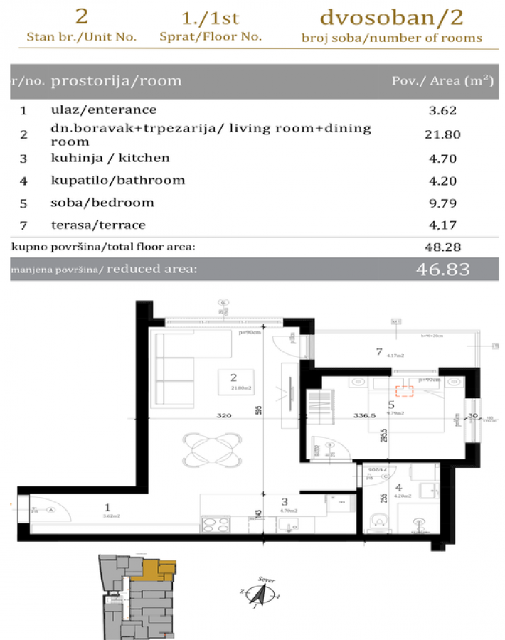 NOVI SAD - BULEVAR EVROPE - 46. 83 m2