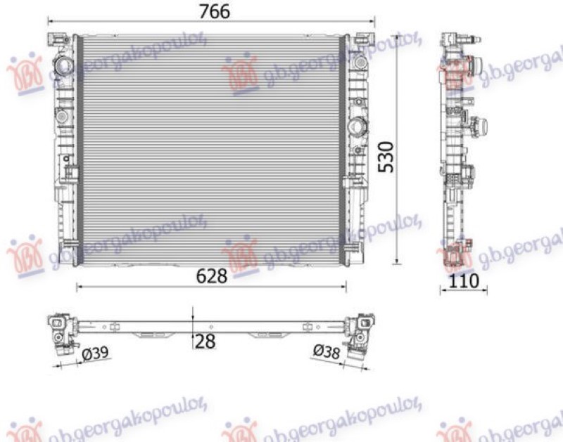 HLADNJAK MOTORA 2.0/3.0/4.4 BENZIN (MAN/AUTO) (627×528) BMW SERIES 6 (G32) GR. TOURISMO (2017-2020) (OEM: 17119425861)