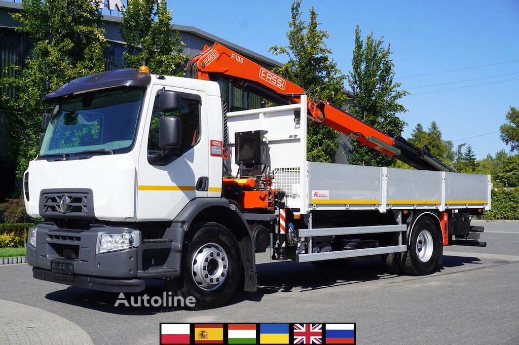 Renault C280 P4x2 E6 / Fassi 5.6 t / Range 8 m / Platform 15 EPAL kamion s ravnom platformom