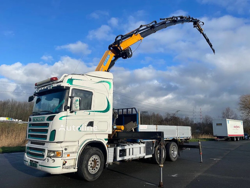 Scania R580 V8 Effer 370 crane with jib and winch kamion s ravnom platformom
