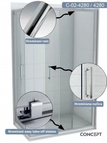 Tuš kabina Atlas Element Concept srebrni ram 80x80x195cm