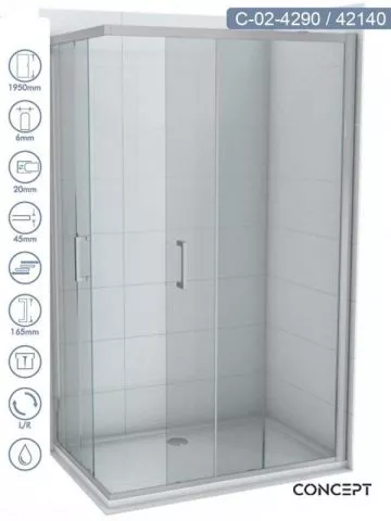 Tuš kabina Atlas Element Concept srebrni ram 90x140x195cm providno staklo 6mm