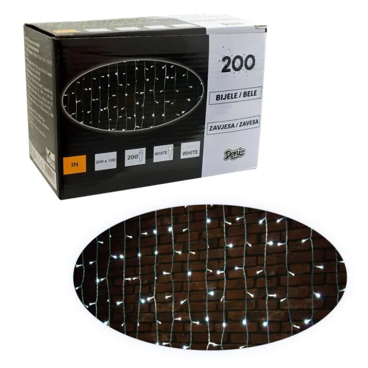 200 LED zavesa, belo svetlo