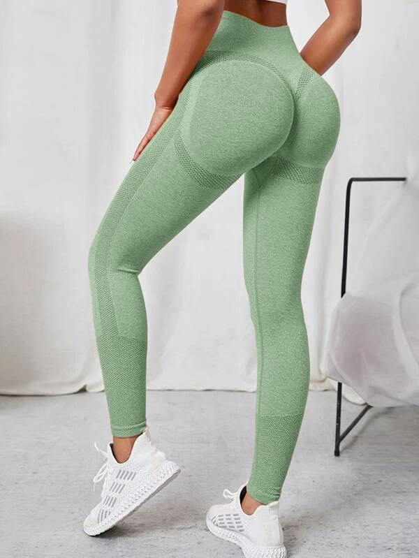 Yoga Leggings Seamless High Stretch Bubble Butt Push Up Training Tights With Wide Waistband