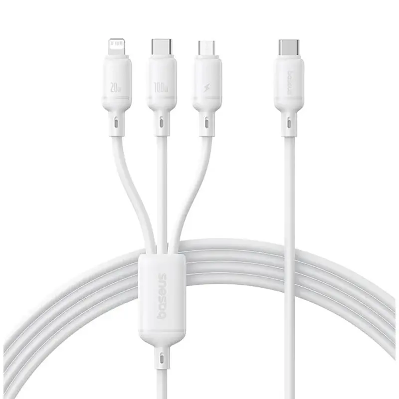 Kabel Baseus Silky 3 u 1 Fast Charging Cable USB-C na M+L+C 100W 1.5m Moon White