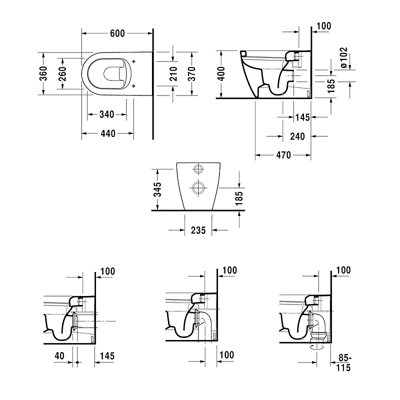 ME by Starck WC šolja, podna, 370x600, Duravit