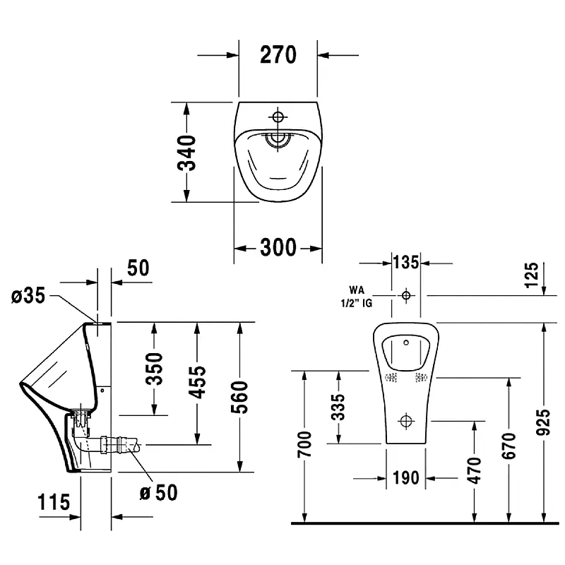 DuraStyle Pisoar, sa vidljivim dovodom Duravit