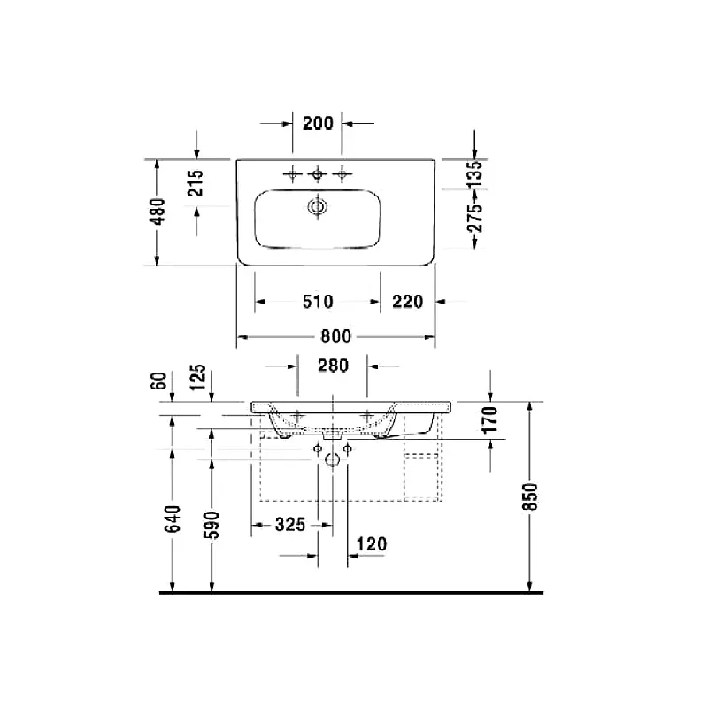 DuraStyle Lavabo asimetrični 800x480 levi, Duravit