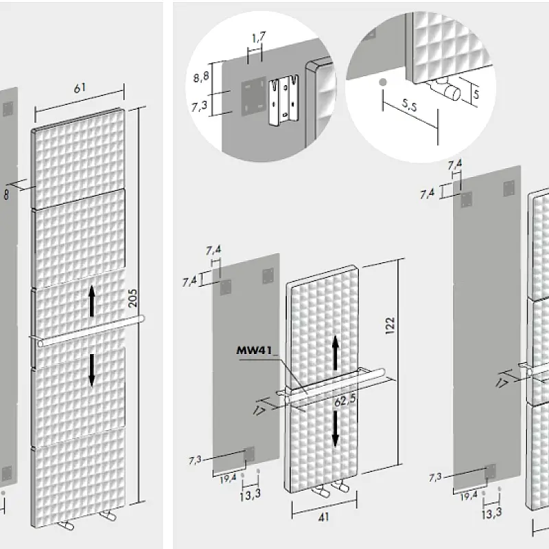 WAFFLE vertikalni, radijator H 122x41 cm, cent grejanje, osnovne boje Antrax
