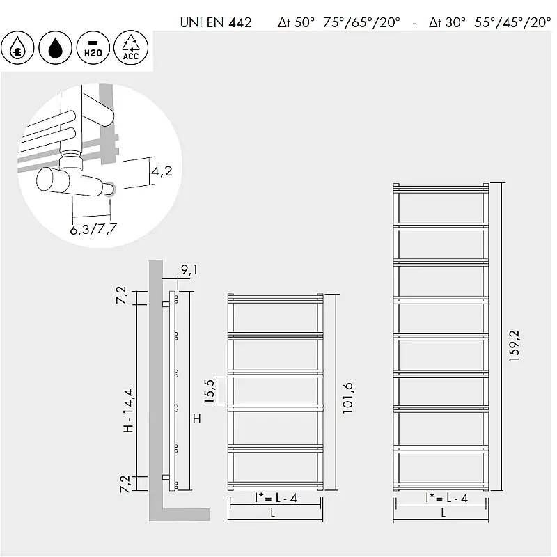 V8 sušač, 159.2 x 40 cm, centralno grejanje, Antrax