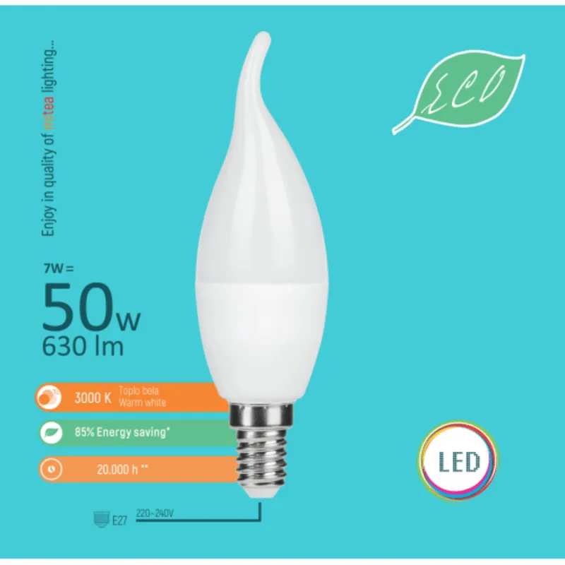 E14 7W C37 DEKO SVEĆA 4000K LED ECO SIJALICA 220-240V MITEA LIGHTING