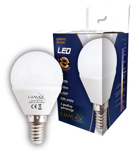 Lumax Led sijalica LUMP45, 6W, 6500K, E14, Bela