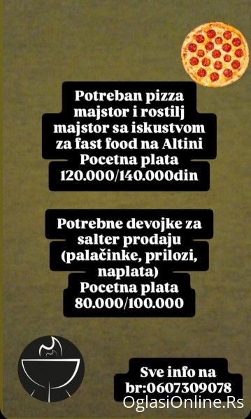 Potrebni radnici u Fast Food-u na Altini, Beograd (Zemun)