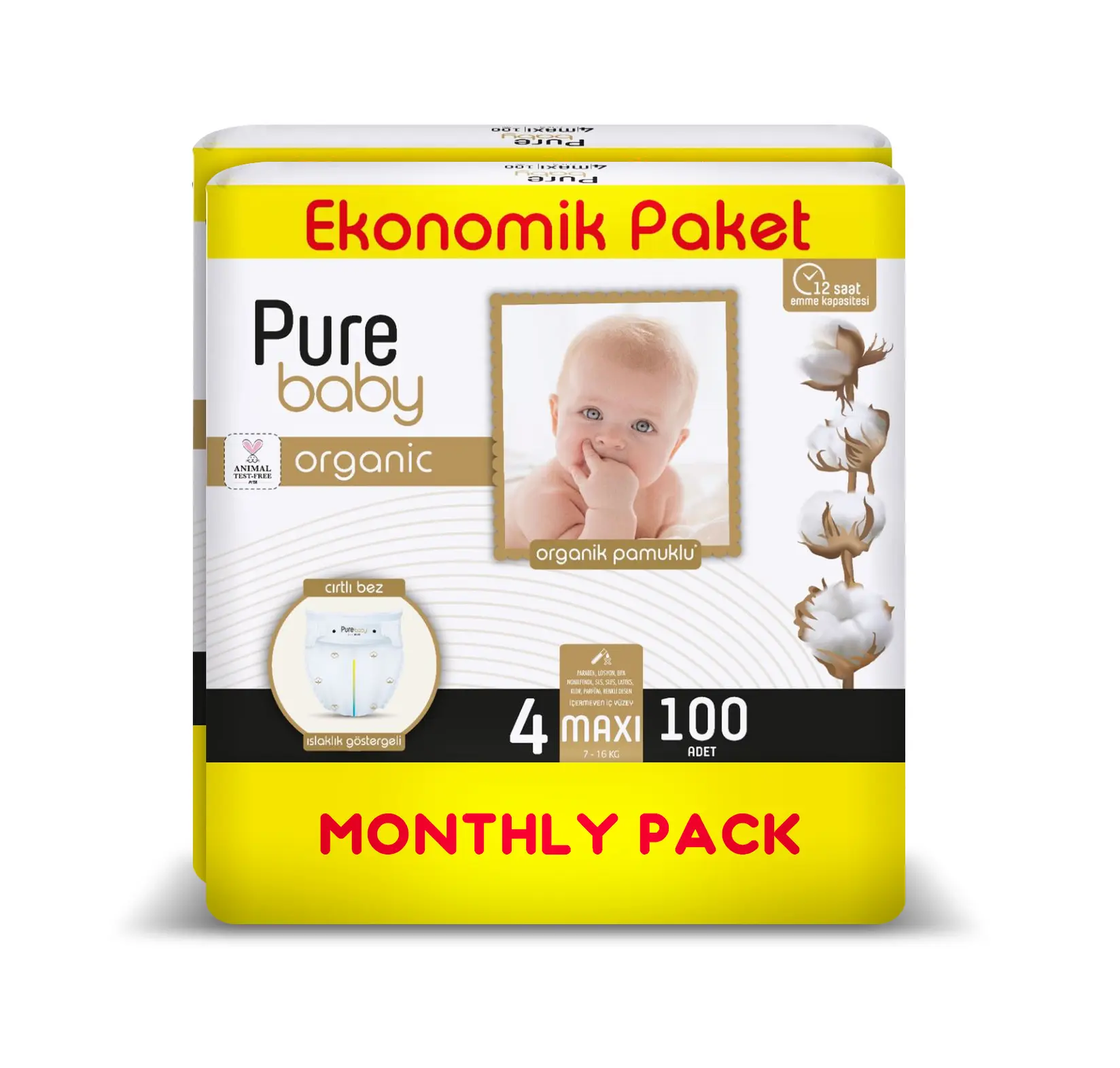 Pure Baby pelene Monthly pack 4 , 7-16kg, 200 komada