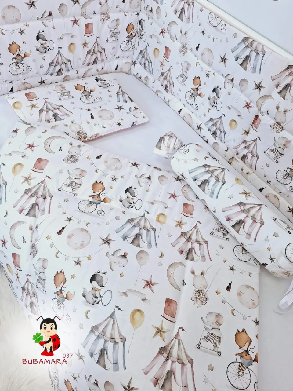 Bubamara037 Set za krevetac sa ravnom ogradicom, sa lastišom, Beli