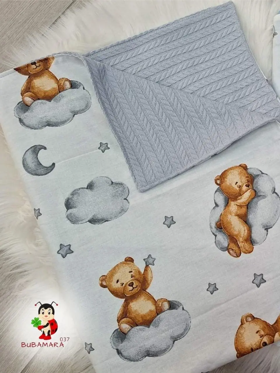 Bubamara037 Pokrivač za bebe Medvedići, Belo-Sivi