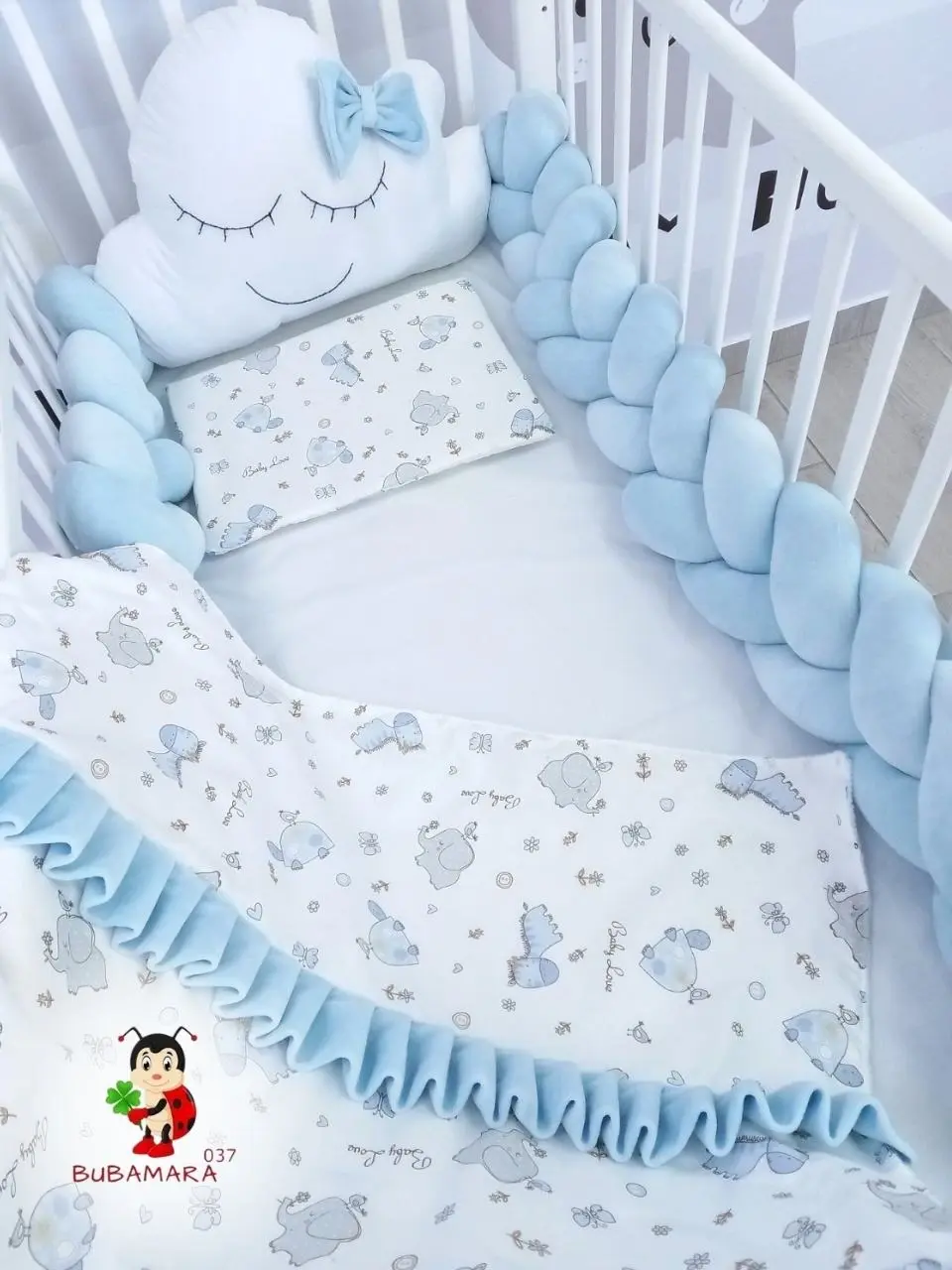 Bubamara037 Pletenica za krevetac, Trostruka, 180cm, Plava