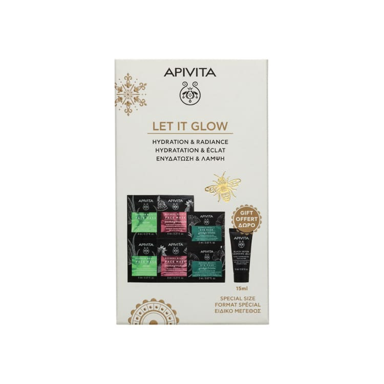 Apivita Let It Glow set - 3 maske + crni detox gel 50ml