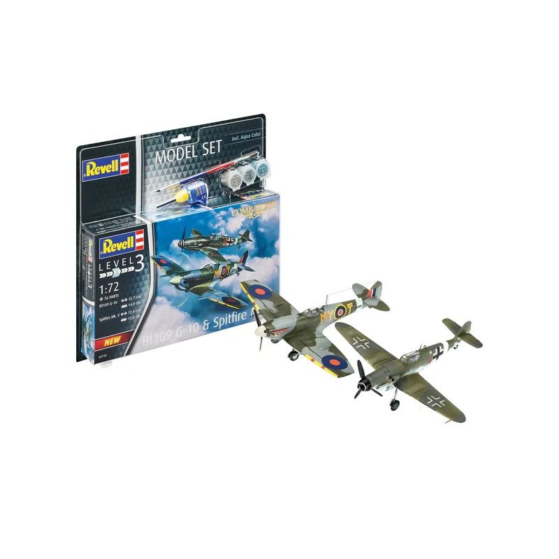Revell - BF109G-10 & Spitfire Mk.V - Comabt Set - Scale 1:72 - 76 Parts - Level 3
