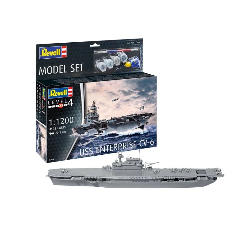 Revell - USS Enterprise CV-6 - Set - Scale 1:1200 - 38 Parts - Level 4