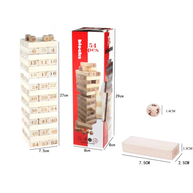 Drustena igra slaganje drenih kocki - brojevi 54pcs